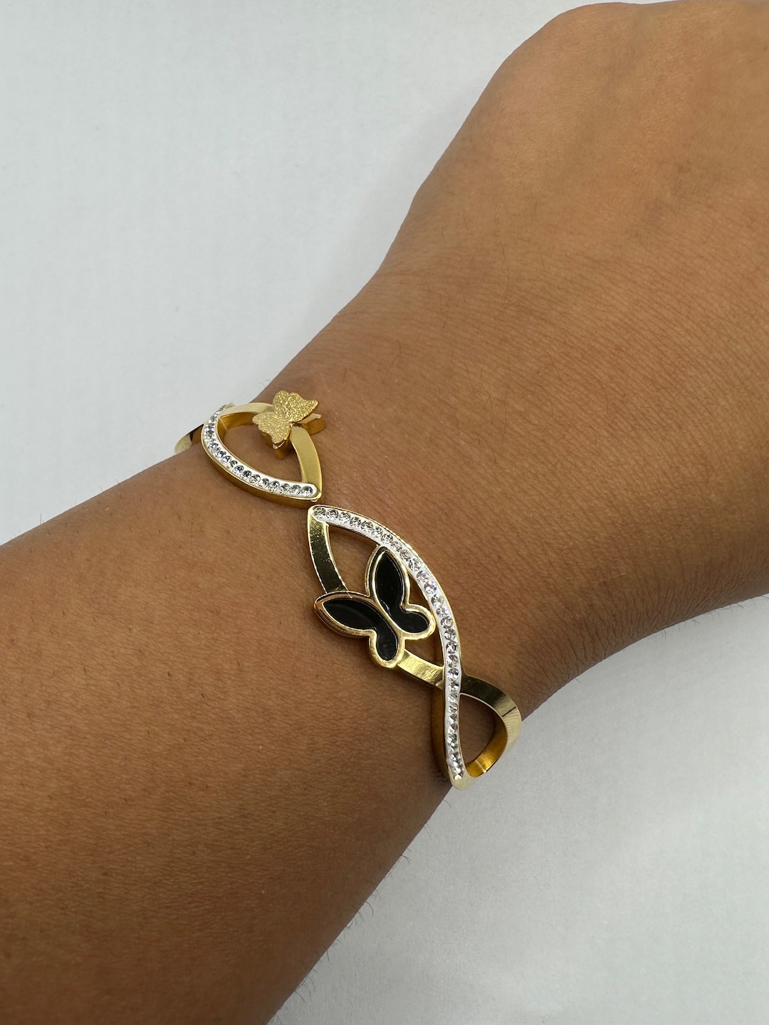 Vintage Butterfly Bangle Bracelet 9k Gold Filled Crystal - Etsy