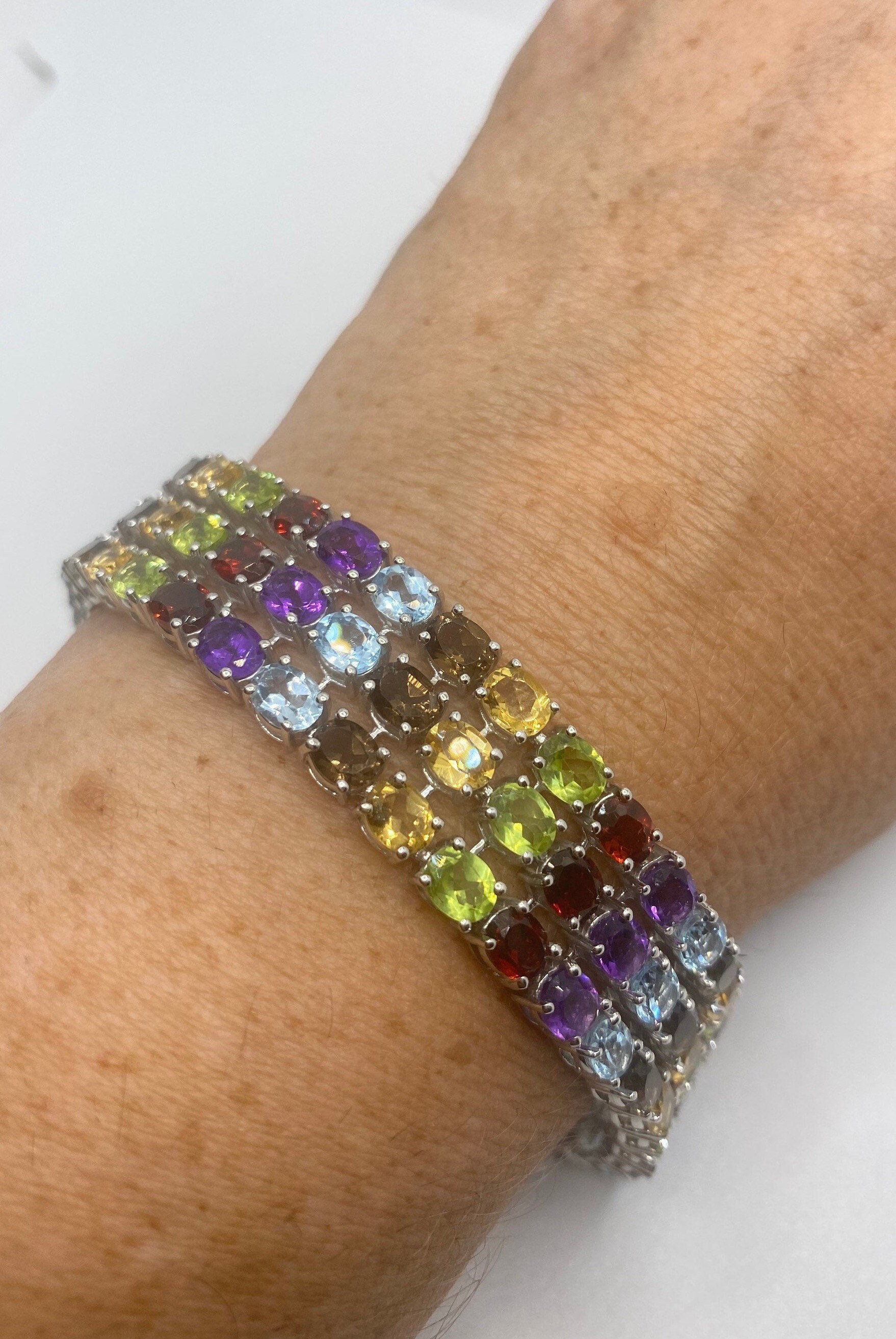 Vintage Mixed Gemstone in 925 Sterling Silver Tennis Bracelet - Etsy