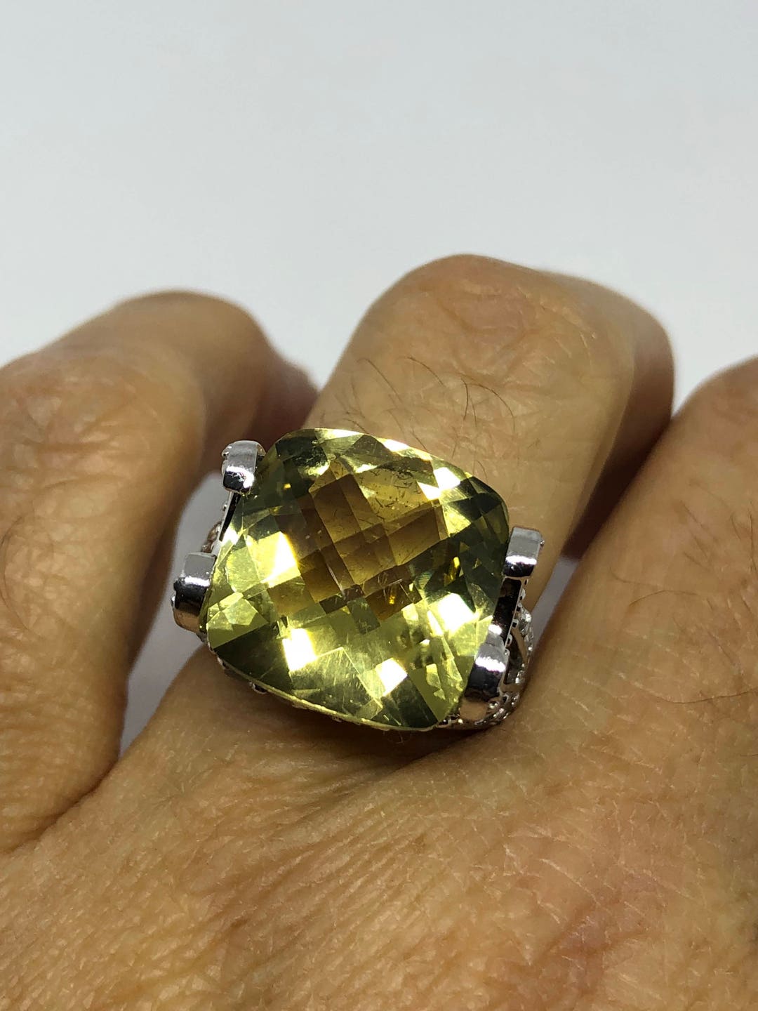 Vintage Gothic Golden Lemon Quartz Wiccan Moon 925 Sterling Silver Ring ...