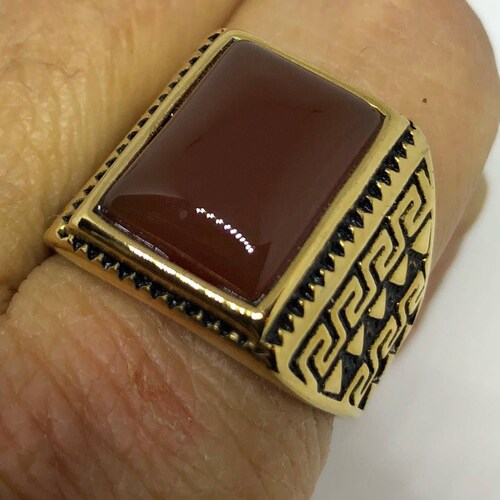 Vintage Red Ruby Glass Mens Ring Stainless Steel | Etsy