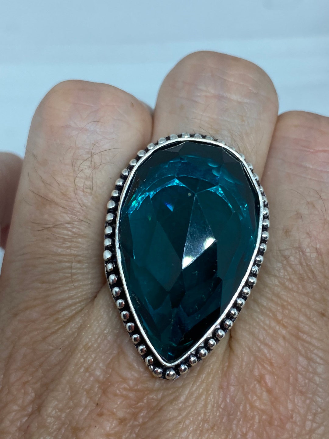 Vintage Green Antique Glass Cocktail Ring - Etsy UK