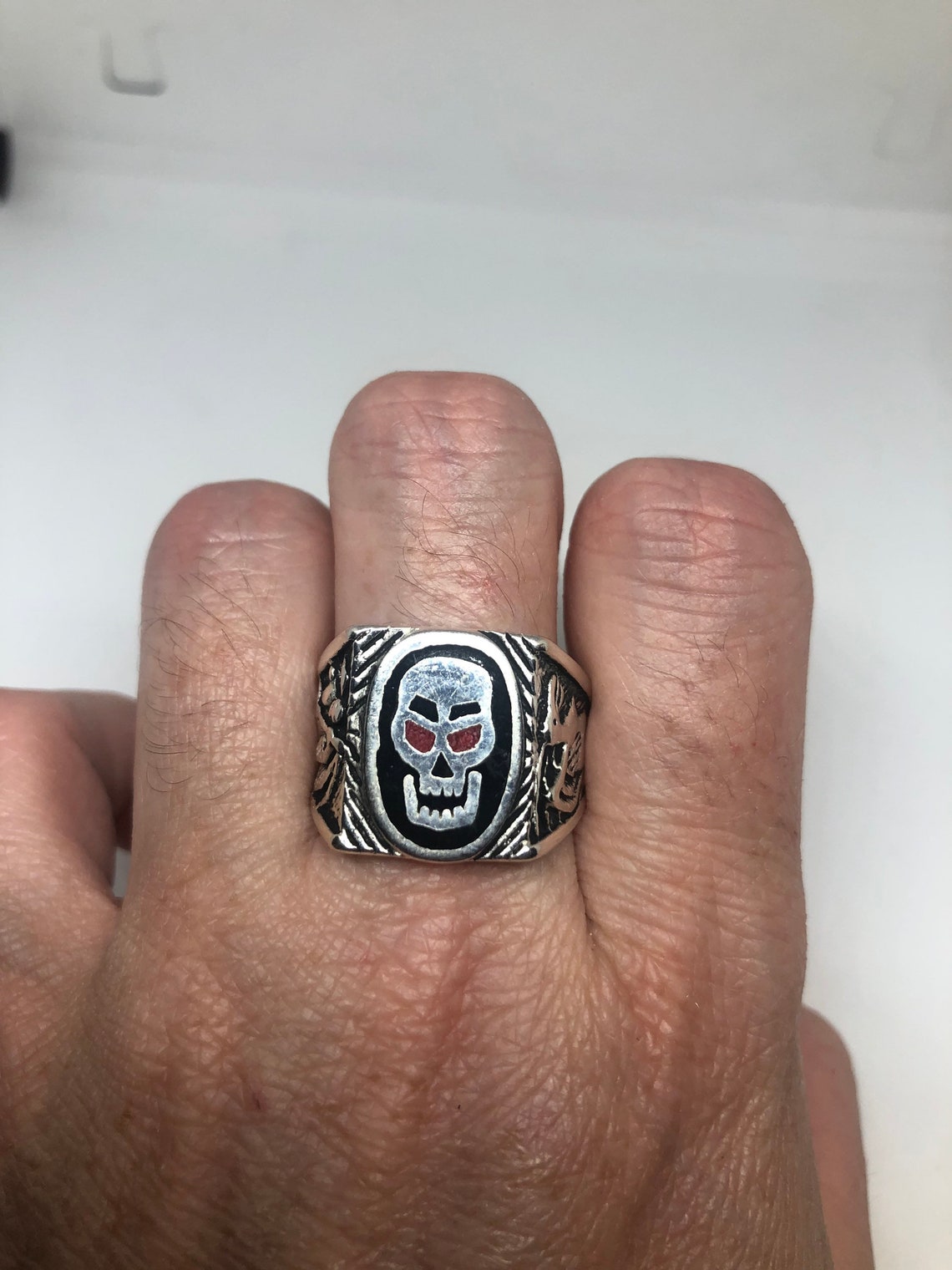 Vintage Gothic Southwestern Red Inlay Skull Mens Ring - Etsy