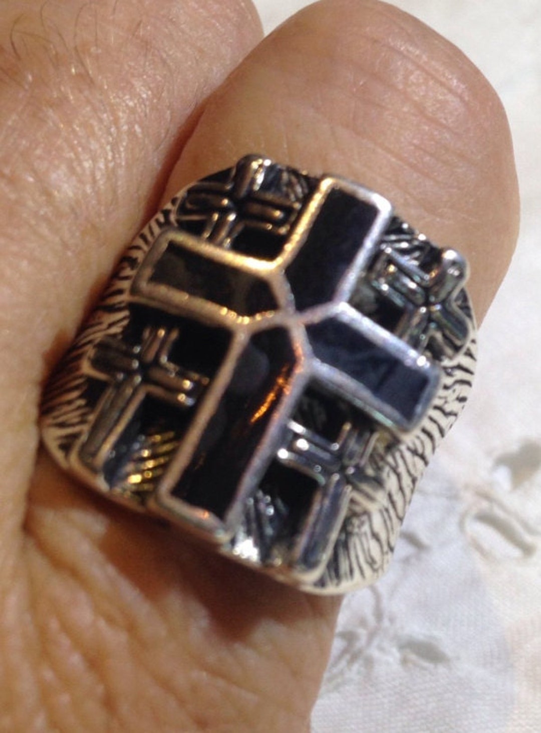 Vintage Gothic Black Onyx Inlay Cross Mens Ring - Etsy