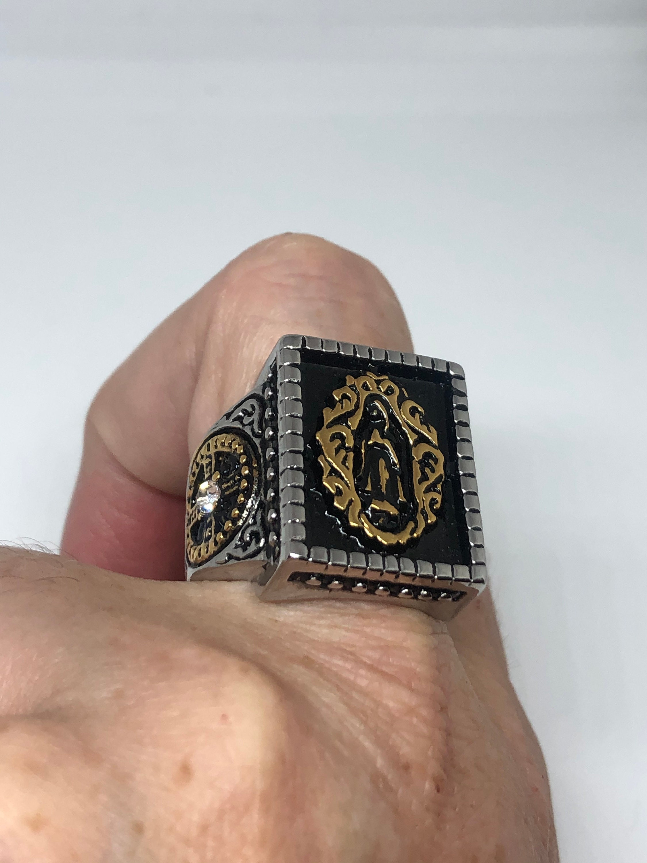 Vintage Saint Mary Ring Golden Stainless Steel Mens | Etsy