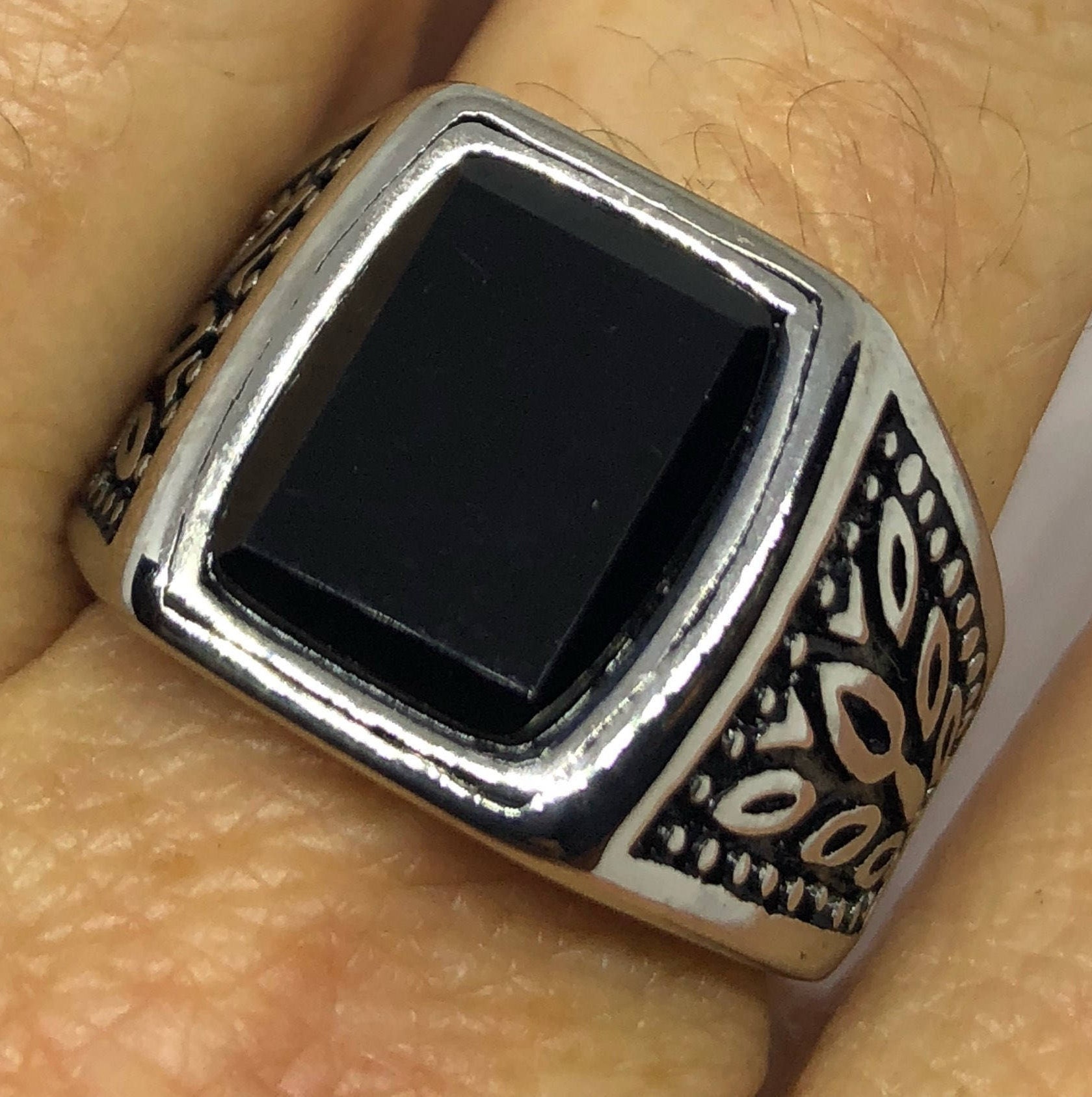 Vintage Gothic Black Onyx Stainless Steel Mens Ring - Etsy