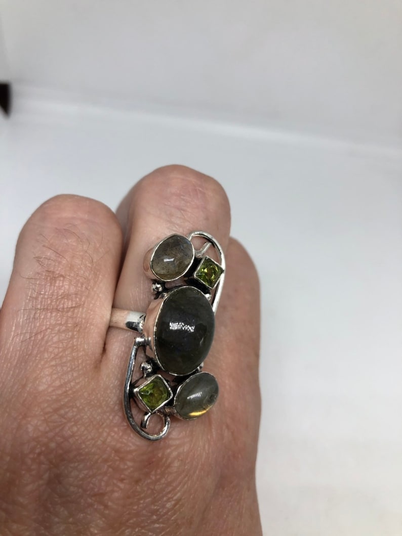 Vintage Large Blue Green Labradorite and Peridot Stone Silver - Etsy