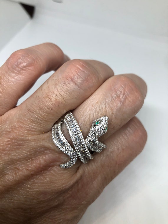Vintage Snake Ring 925 Sterling Silver Crystal Size 9 | Etsy