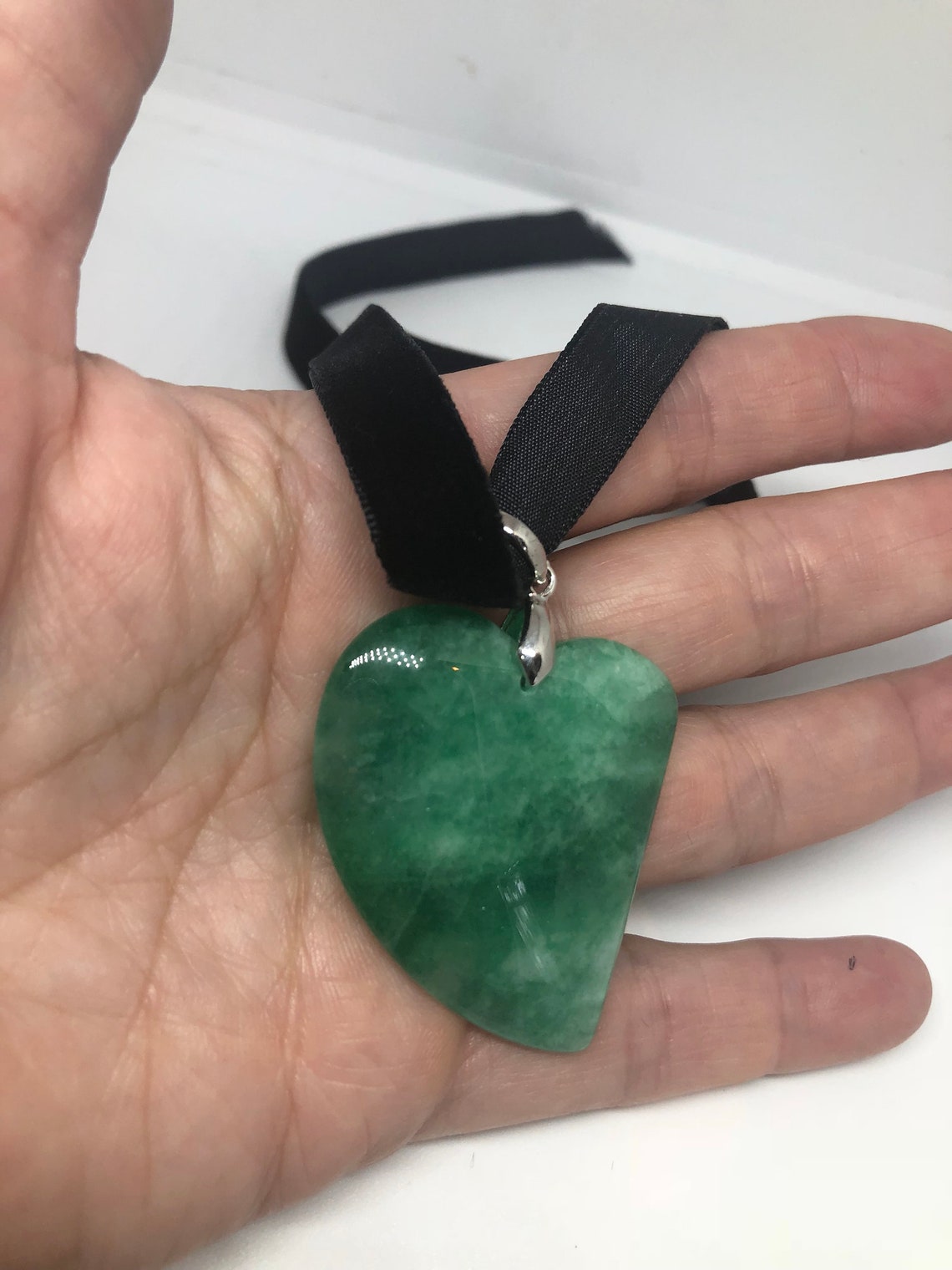 Vintage Green Jade Choker Silver Finish Necklace Pendant - Etsy