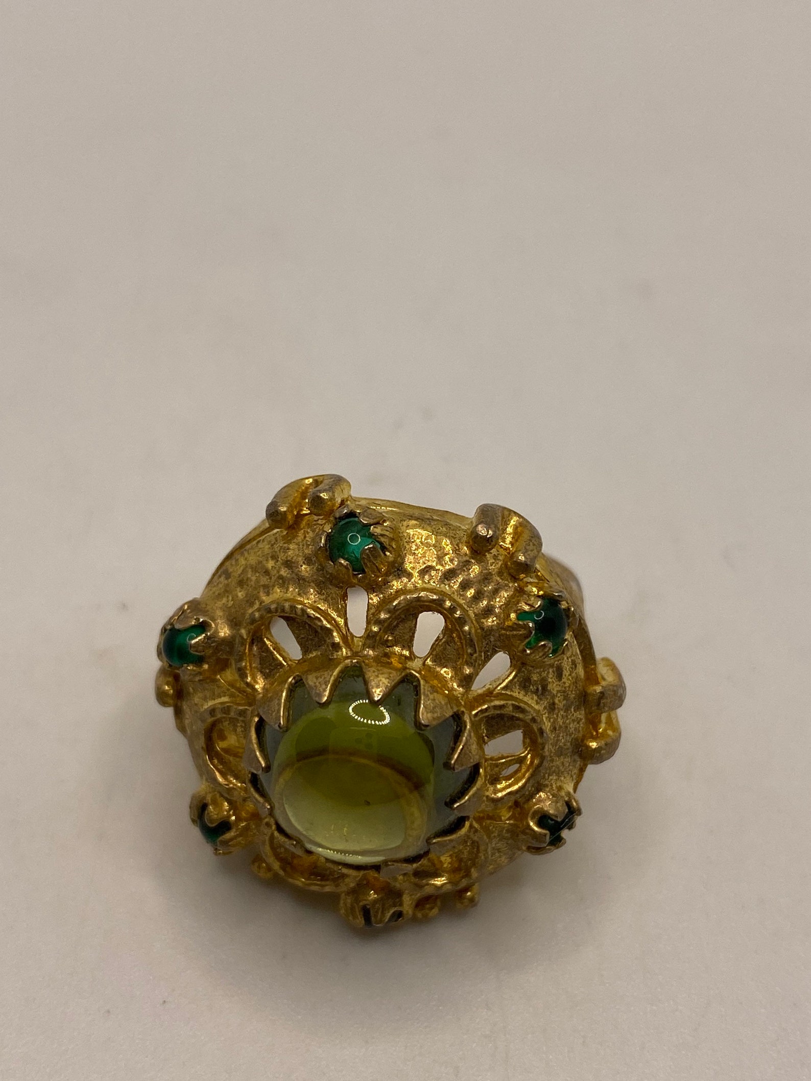 Vintage Green Peridot Glass Golden Bronze Ring - Etsy