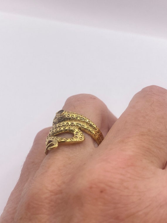 Vintage Gothic Golden Bronze Snake Serpent Ring - Gem