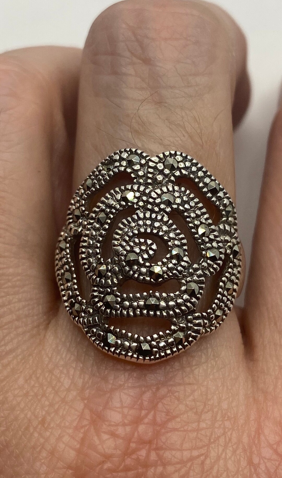 Vintage Marcasite Rose 925 Sterling Silver Ring - Etsy