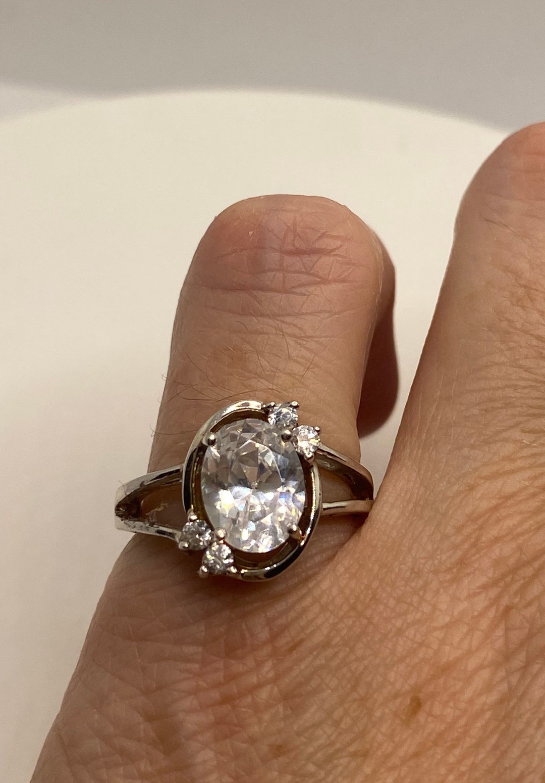 Vintage Cubic Zirconia Crystal Sterling Silver Ring Size 8 - Etsy