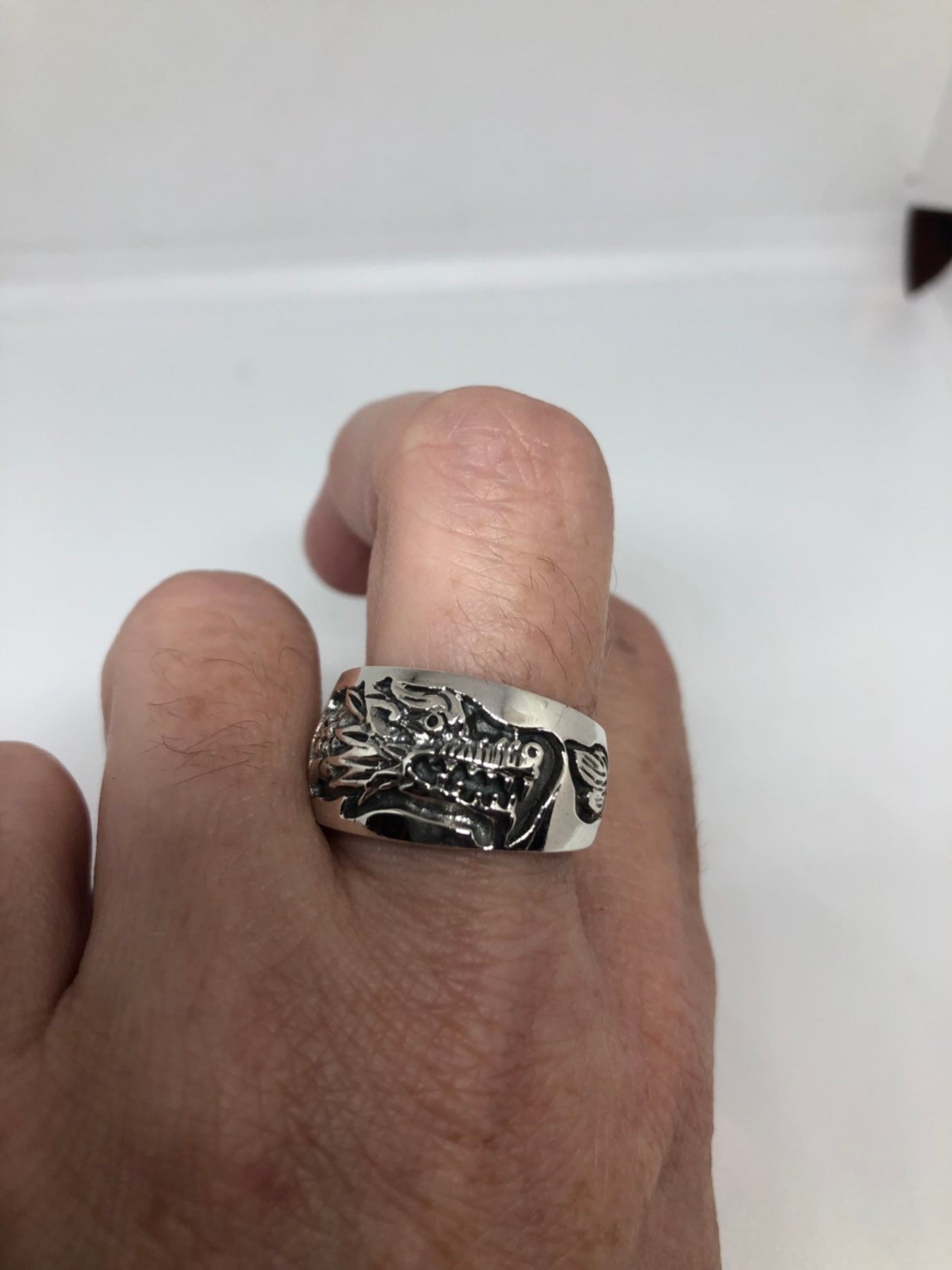 Vintage Gothic Dragon Sterling Silver Mens Ring - Etsy