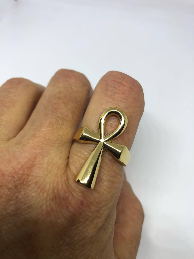 Vintage Golden Stainless Steel Gothic Egyptian Ankh Mens Ring | Etsy