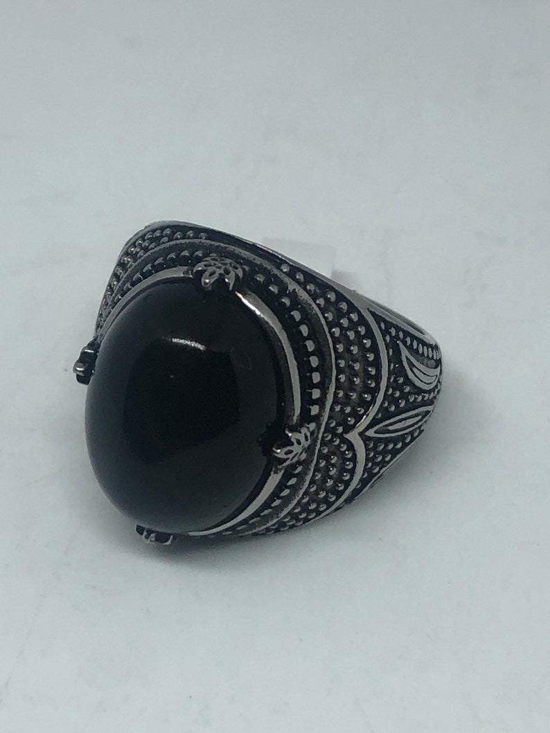 Vintage Gothic Black Onyx Egyptian Stainless Steel Mens Ring - Etsy