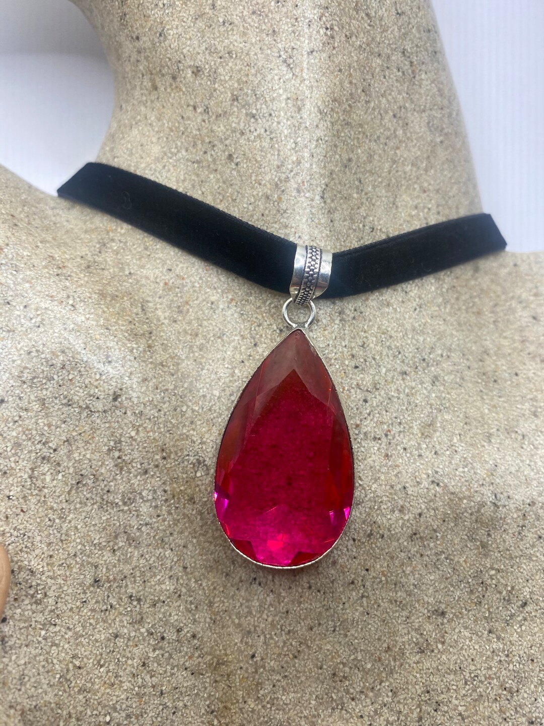 Fuchsia Pink Gothic Silver Finished Genuine Antique Volcanic Glass ...
