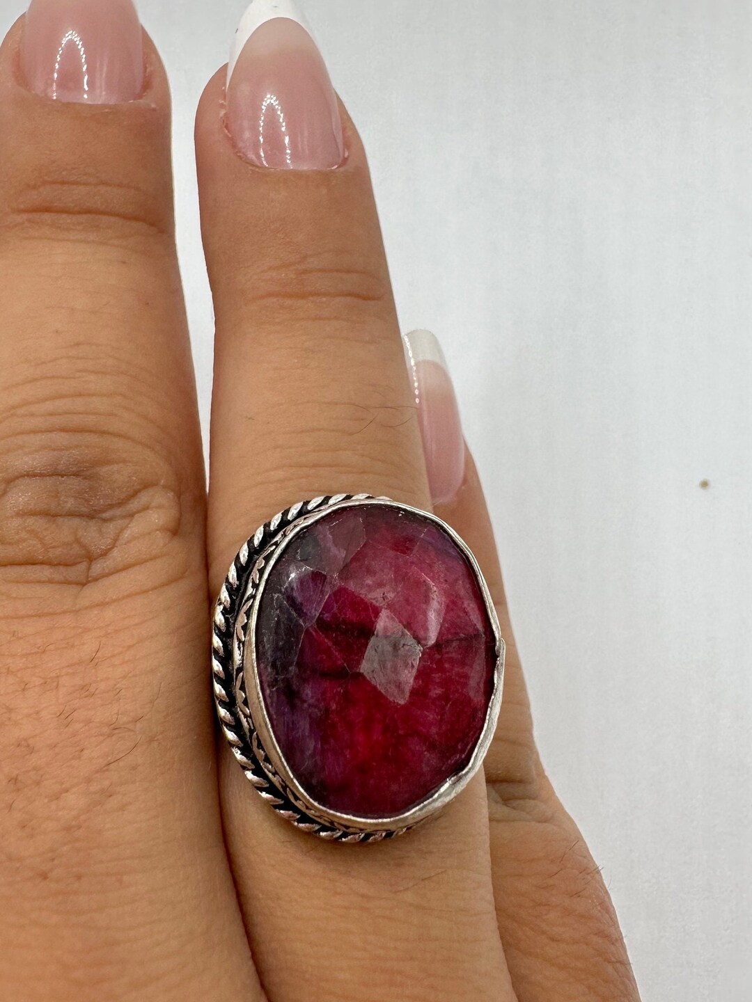 Vintage Raw Pink Ruby Silver Boho Ring - Etsy