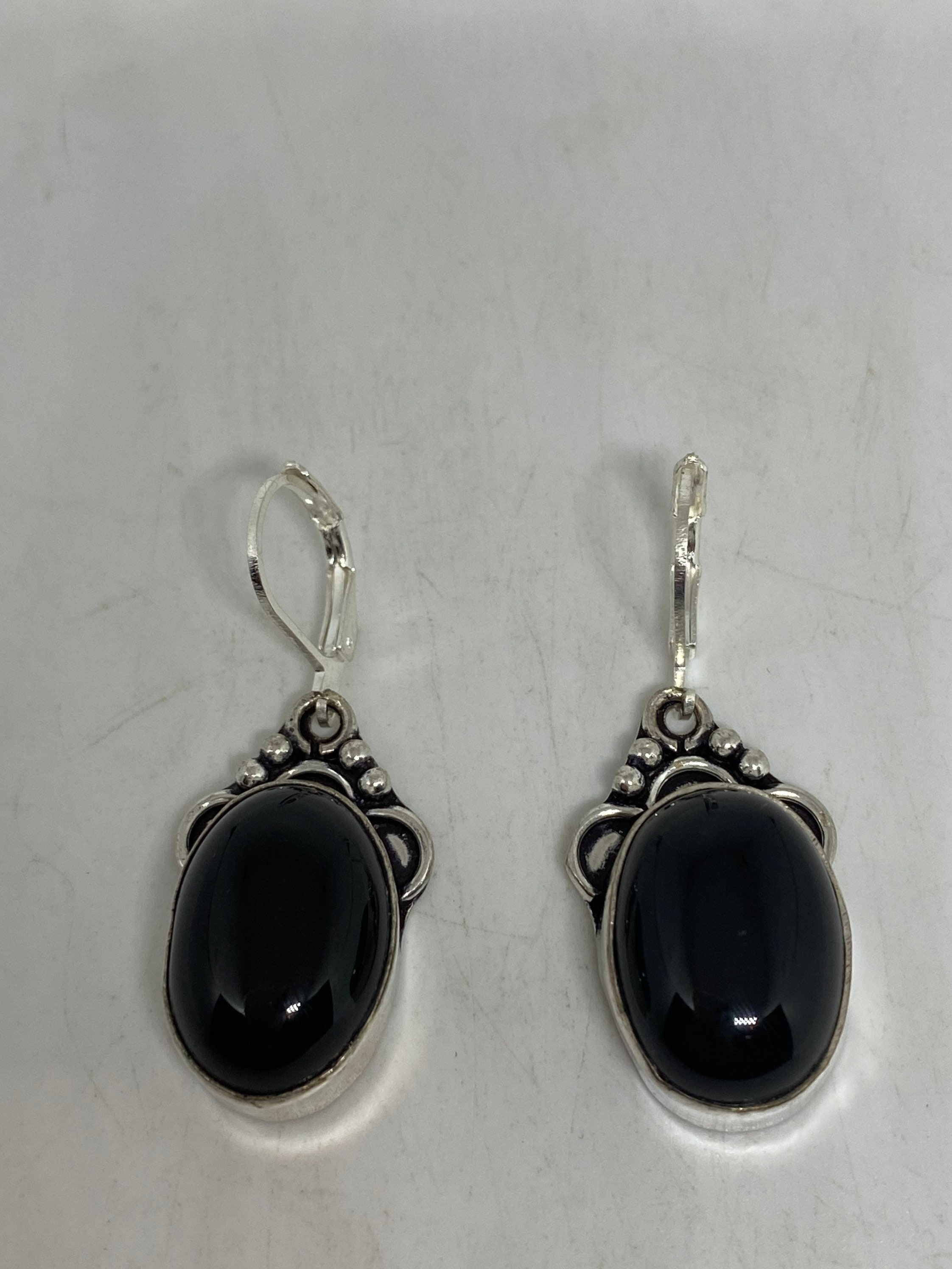 Vintage Black Earring Onyx 925 Sterling Silver Deco Dangle Chandelier ...