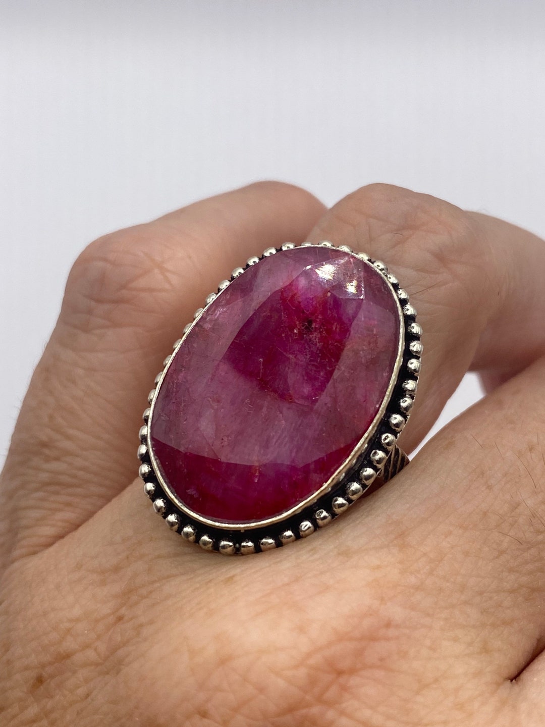 Vintage Raw Pink Ruby Deco Silver Cocktail Ring - Etsy