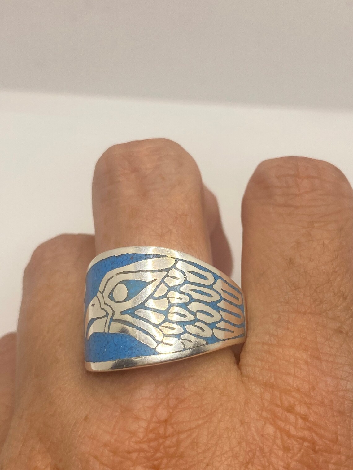 Vintage Native American Style Southwestern Turquoise Stone Inlay Mens ...