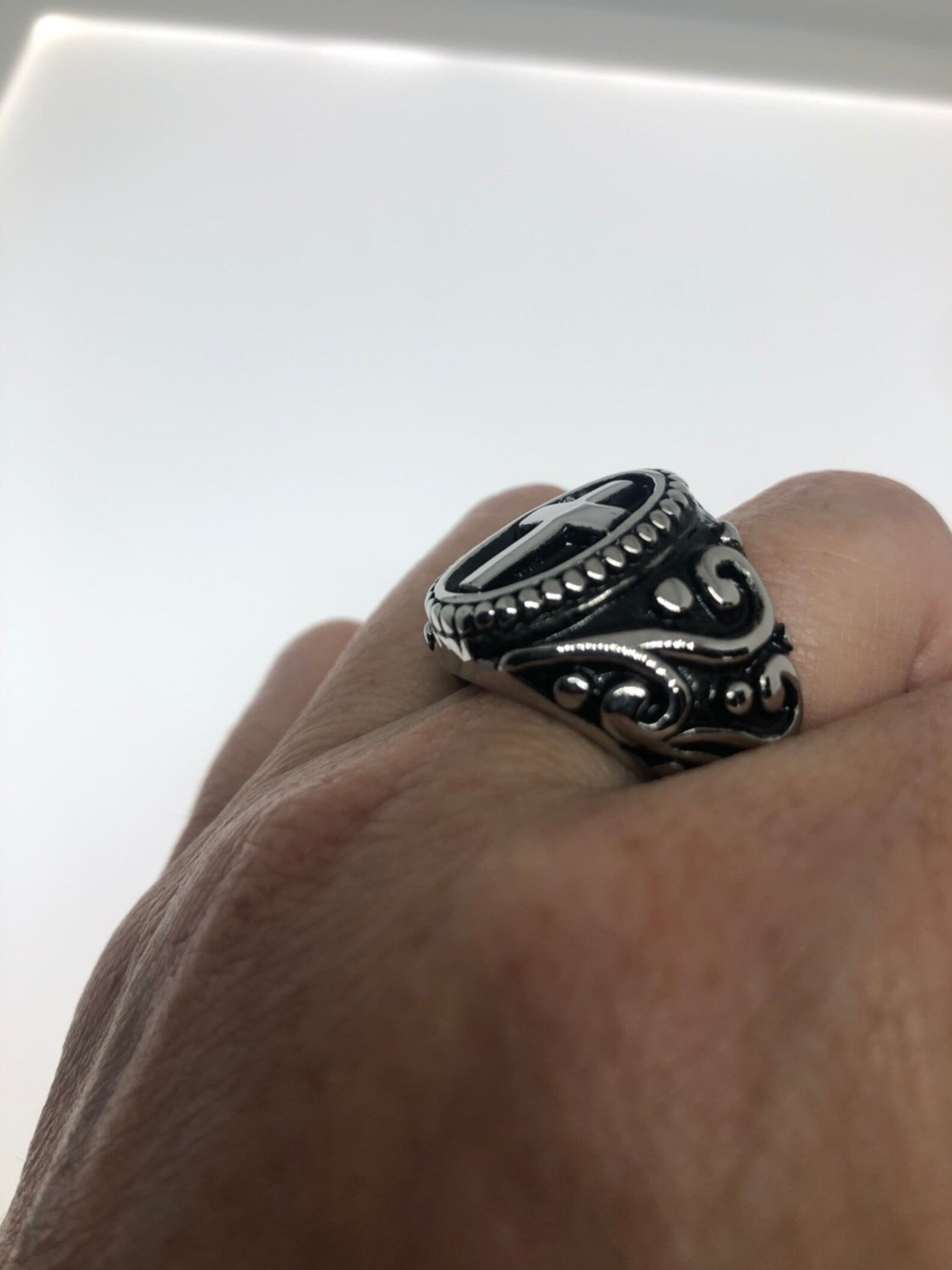 Vintage Gothic Cross Mens Ring Silver Stainless Steel - Etsy
