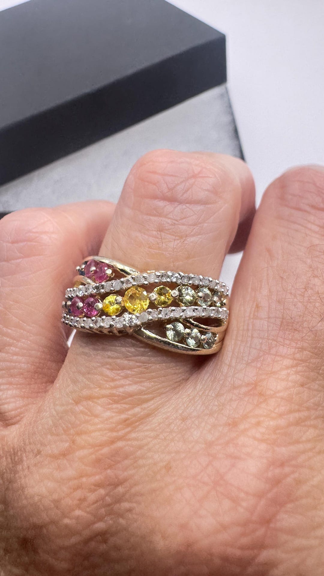 Vintage Toumaline Diamond Gold 925 Sterling Silver Band Ring - Etsy