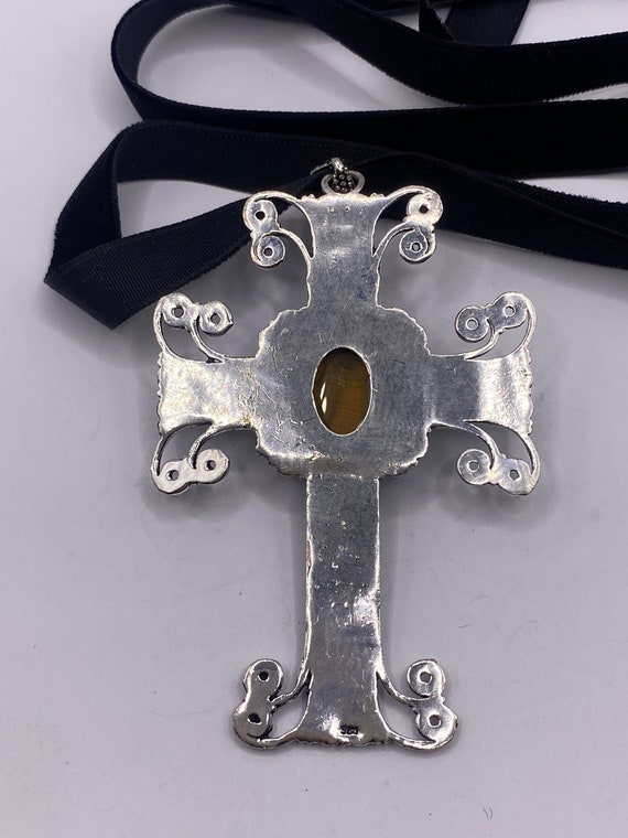Vintage gothic tigers eye cross Pendant Necklace - Gem