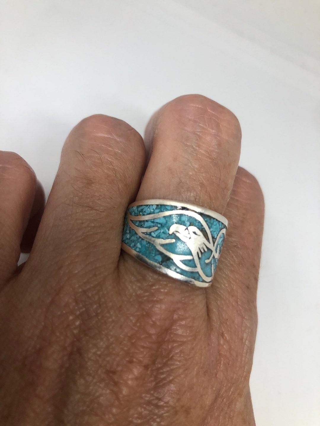 Vintage Native American Style Southwestern Turquoise Stone Inlay Mens ...