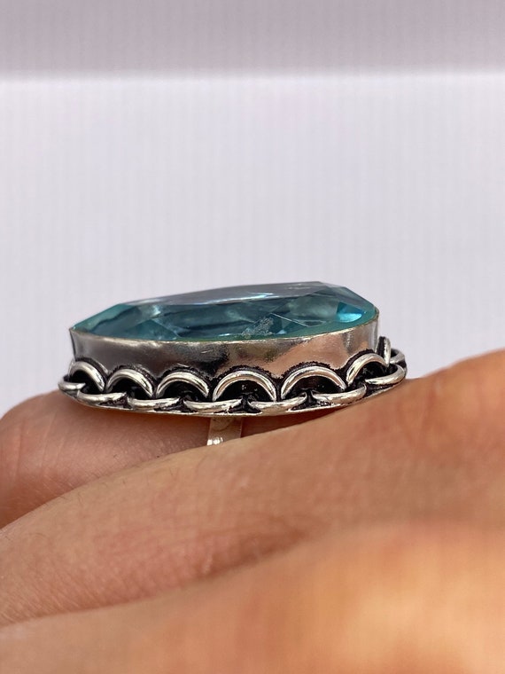 Vintage Aqua Blue Volcanic Art Glass Ring - Gem