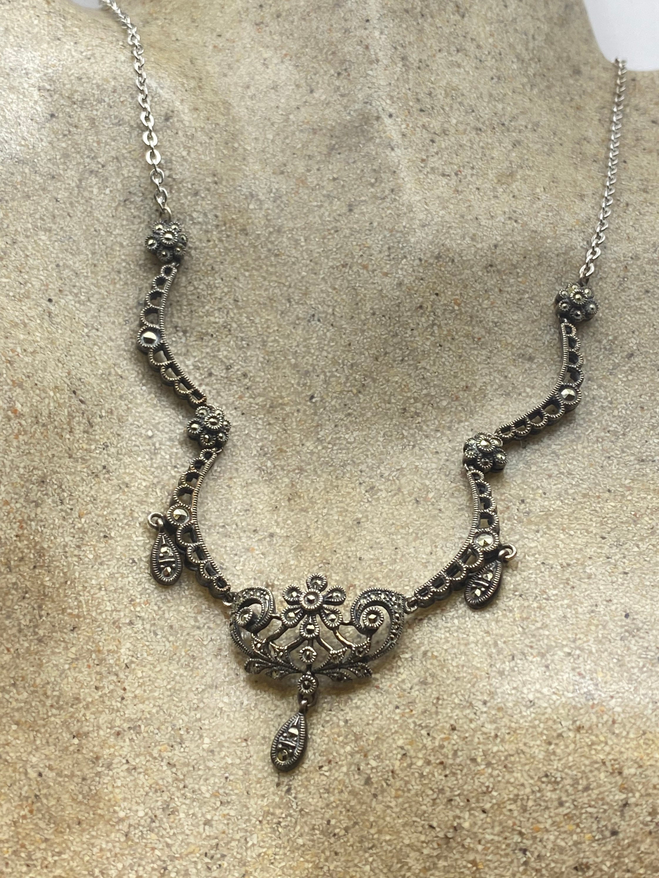Vintage Marcasite Choker 925 Sterling Silver Deco Pendant Necklace - Etsy