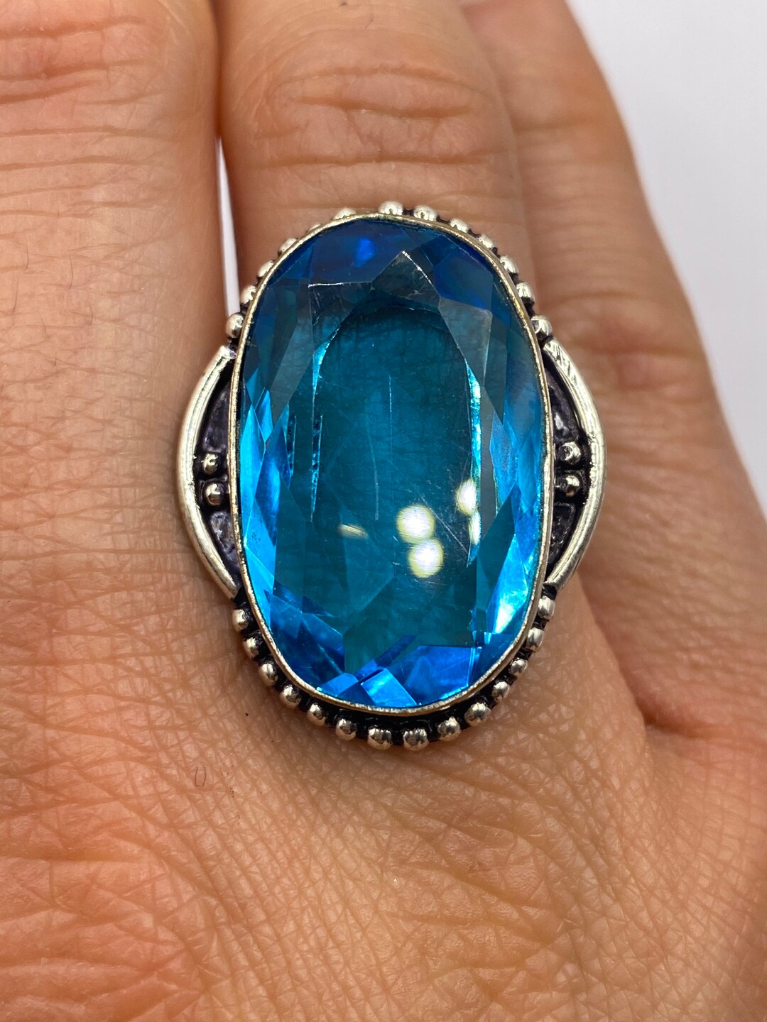 Vintage Aqua Blue Volcanic Art Glass Ring - Etsy