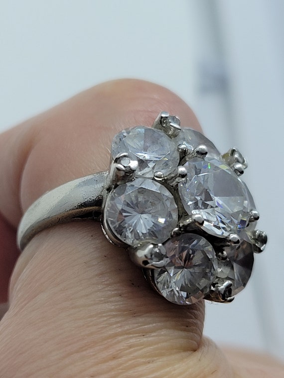 Vintage White Crystal Ring in 925 Sterling Silver - Gem