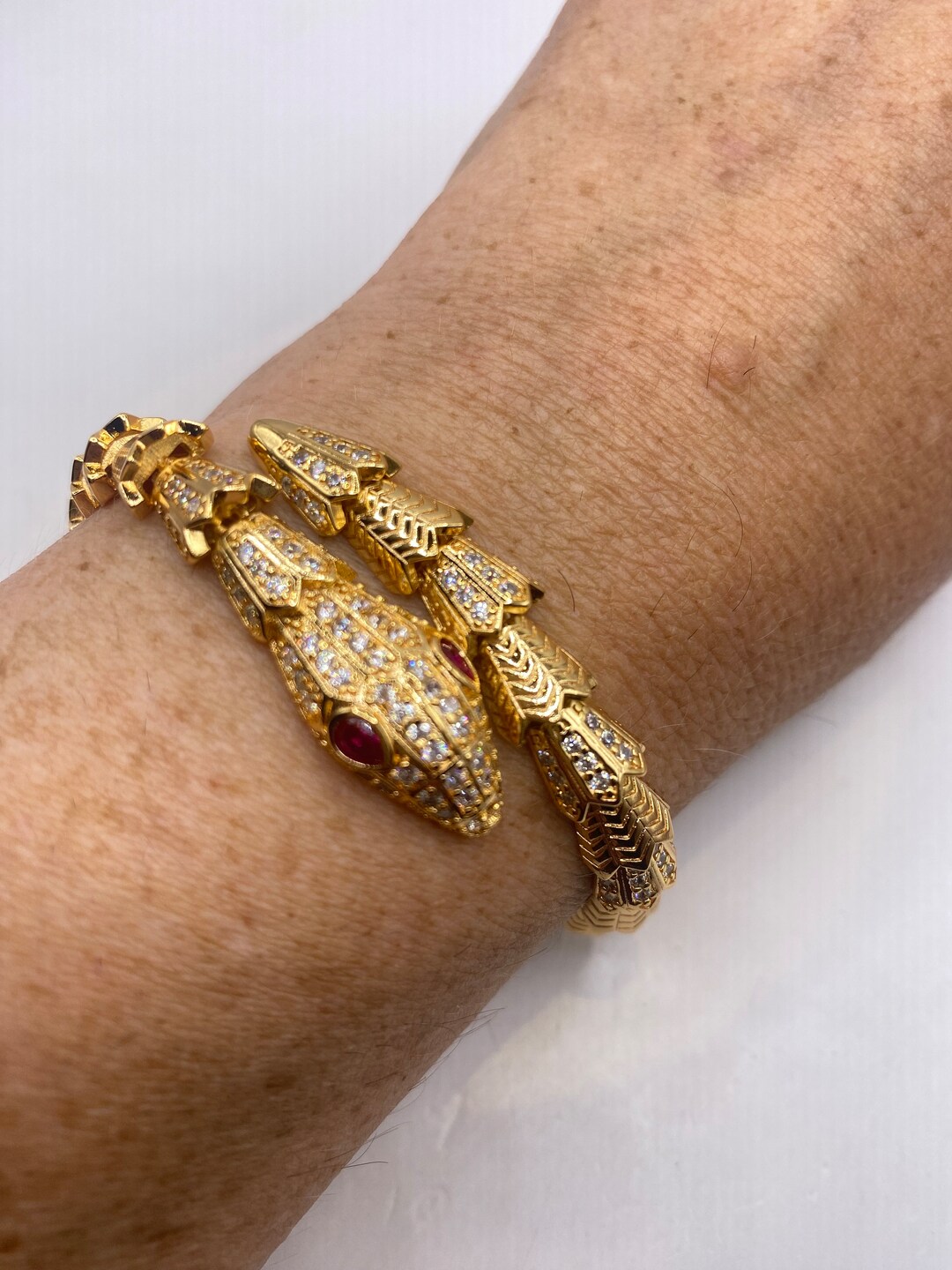 Vintage Snake Bracelet Gold Filled Red Ruby Crystal Eyes - Etsy