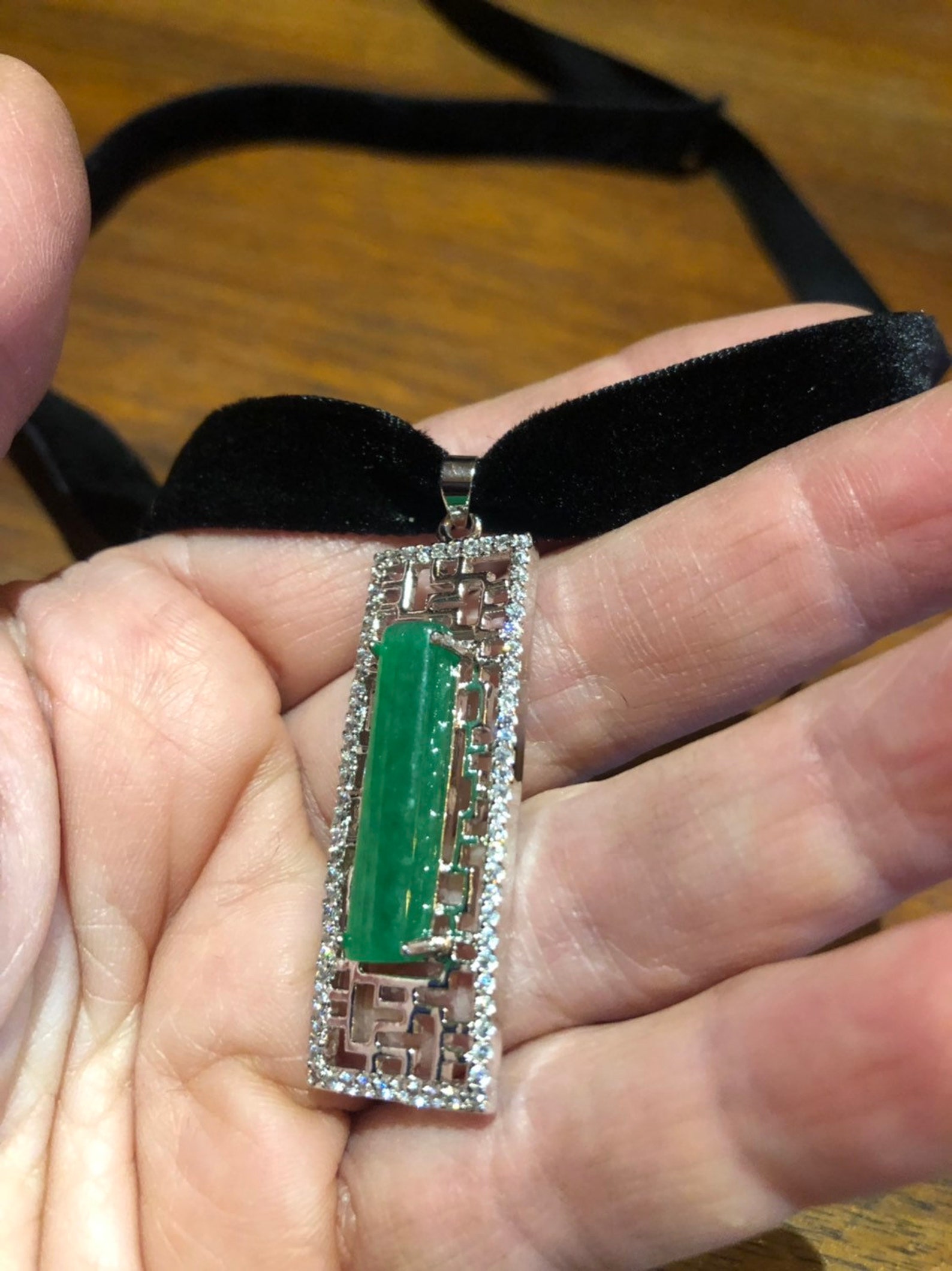 Vintage Green Jade Choker Silver Finish Necklace Pendant | Etsy