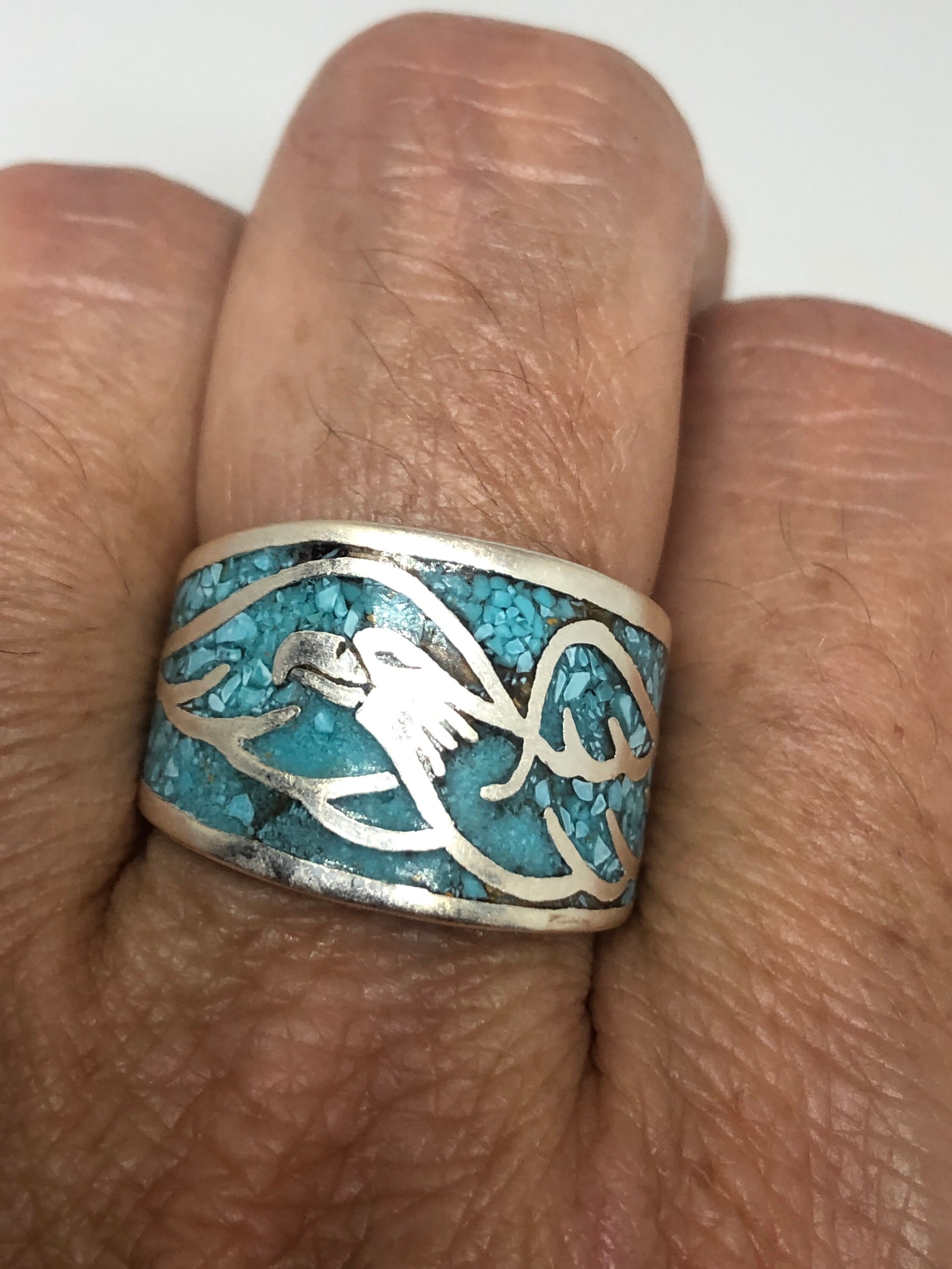 Vintage Native American Style Southwestern Turquoise Stone Inlay Mens ...
