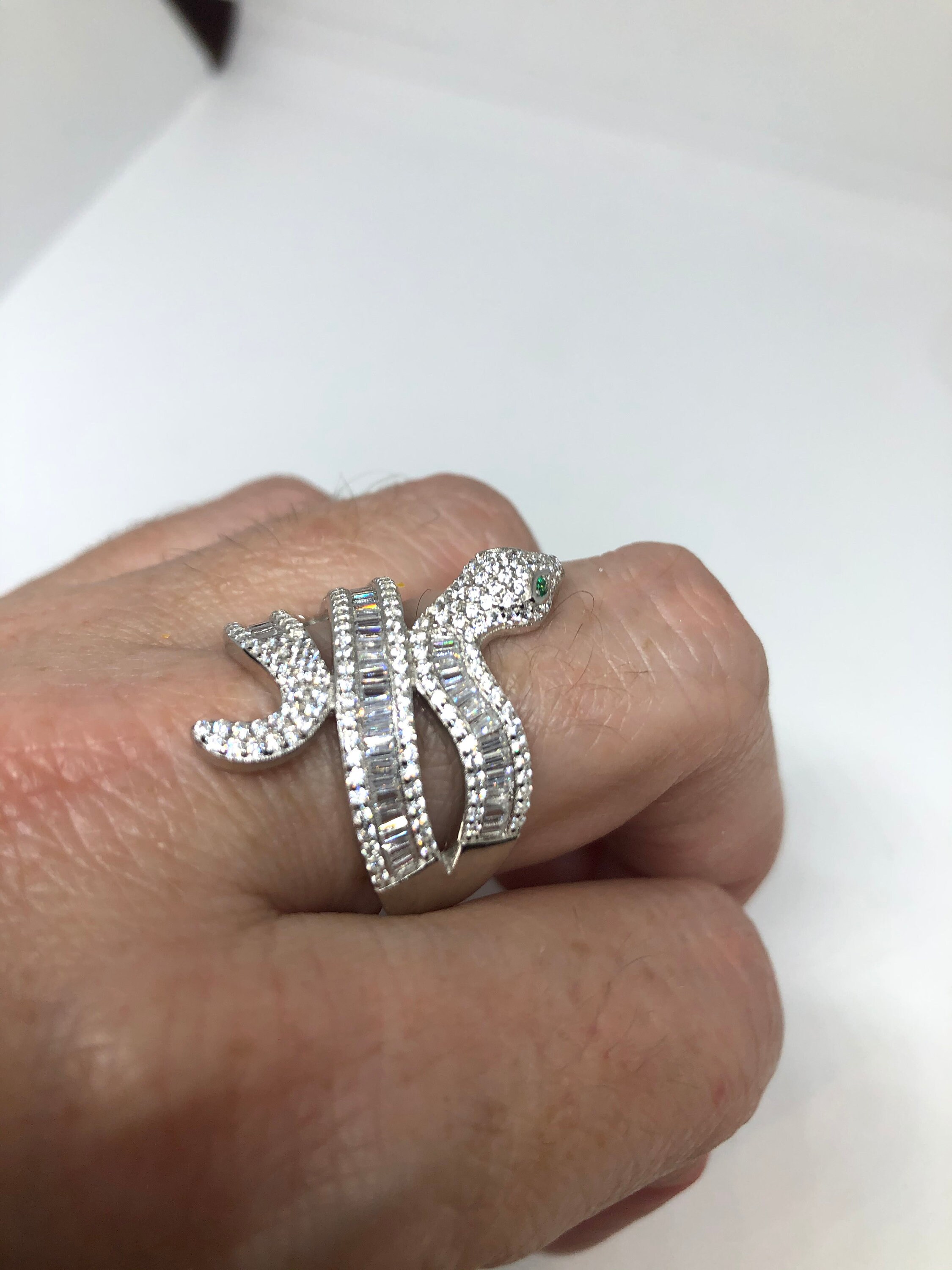 Vintage Snake Ring 925 Sterling Silver Crystal Size 9 - Etsy