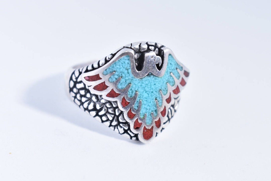 Vintage Native American Style Southwestern Turquoise Stone Inlay Men's ...