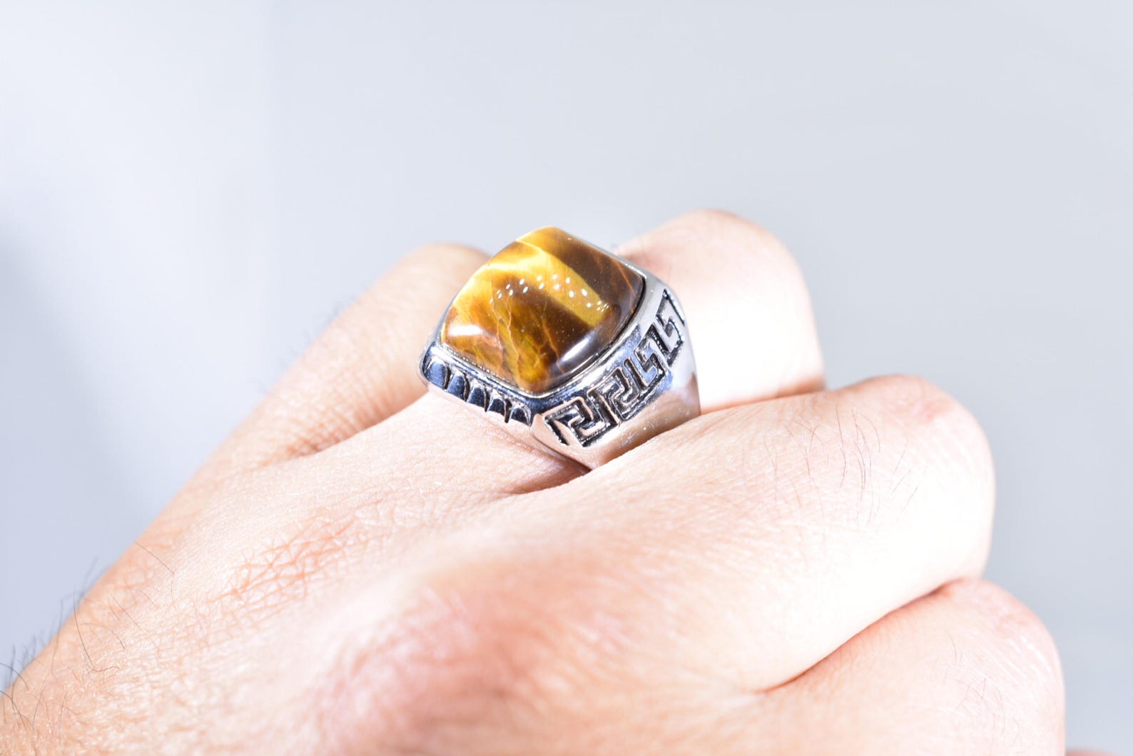 Vintage Gothic Stainless Steel Genuine Tigers Eye Ring - Etsy