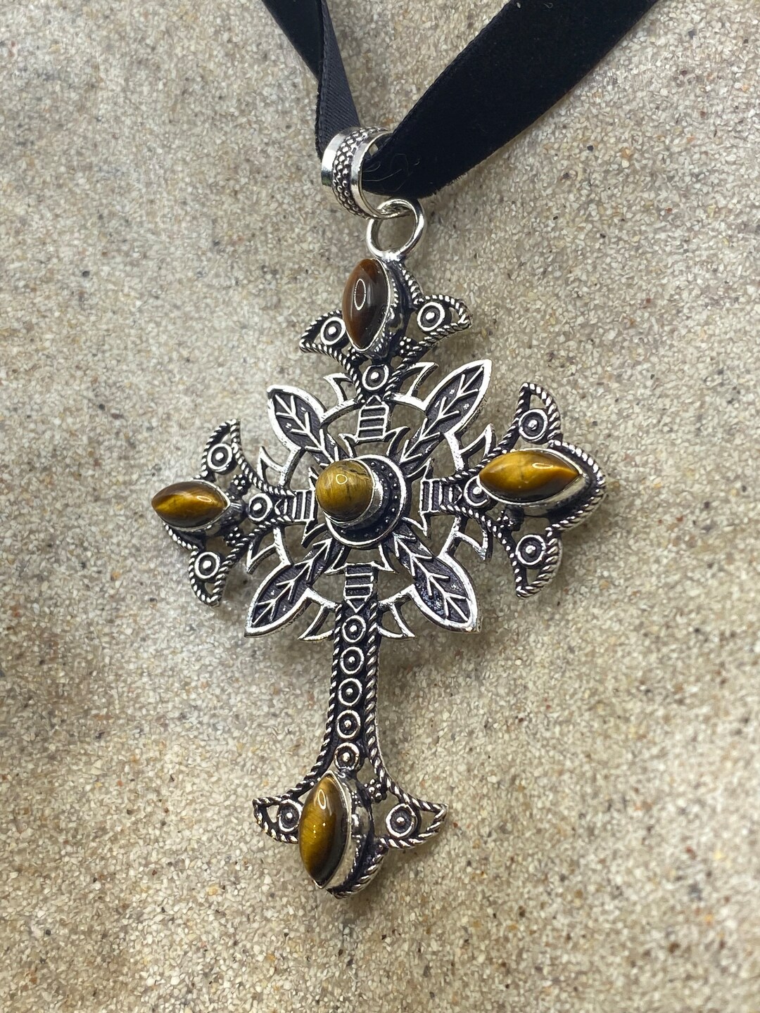 Vintage Gothic Tigers Eye Cross Pendant Necklace - Etsy