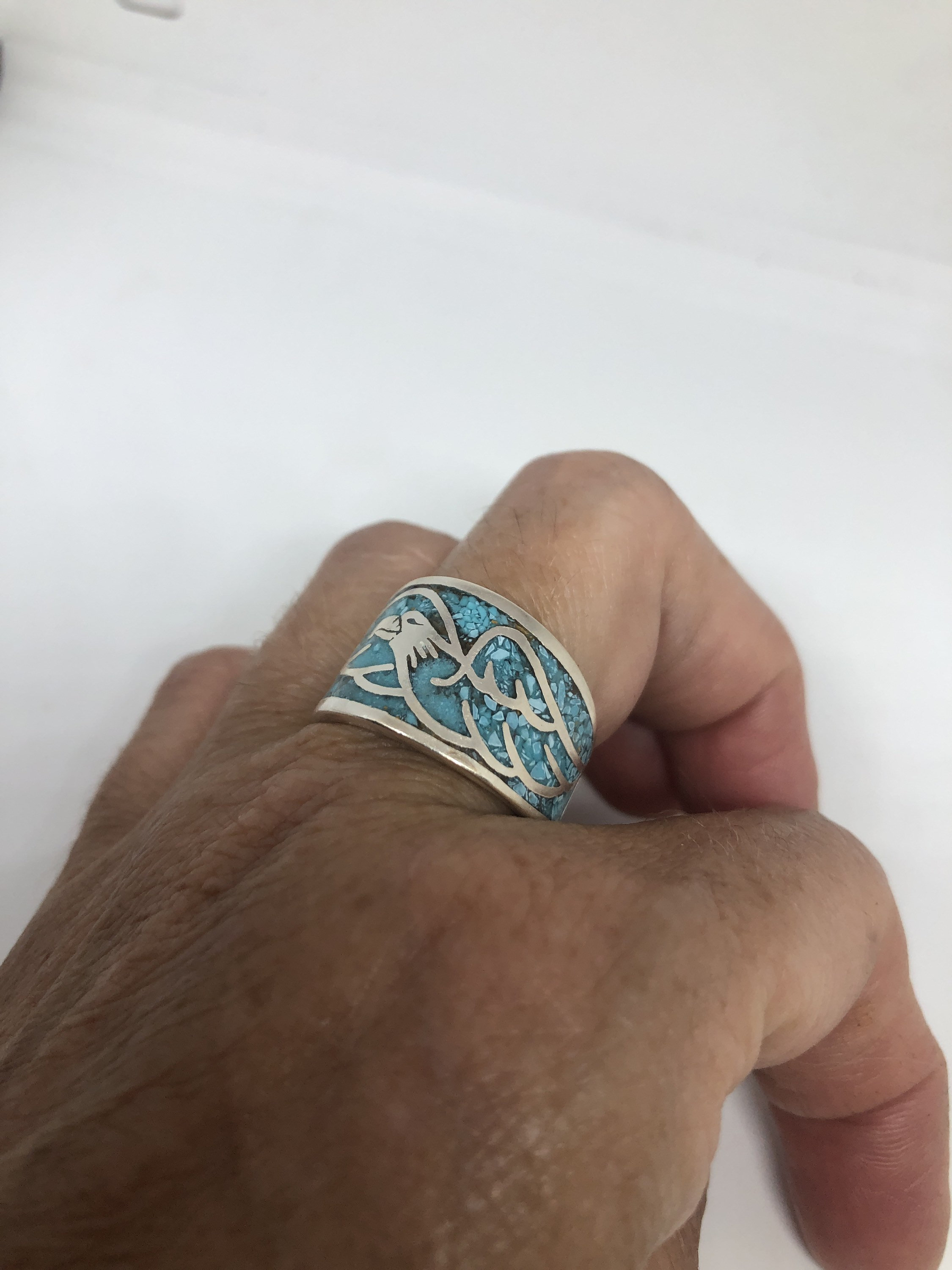 Vintage Native American Style Southwestern Turquoise Stone Inlay Mens ...