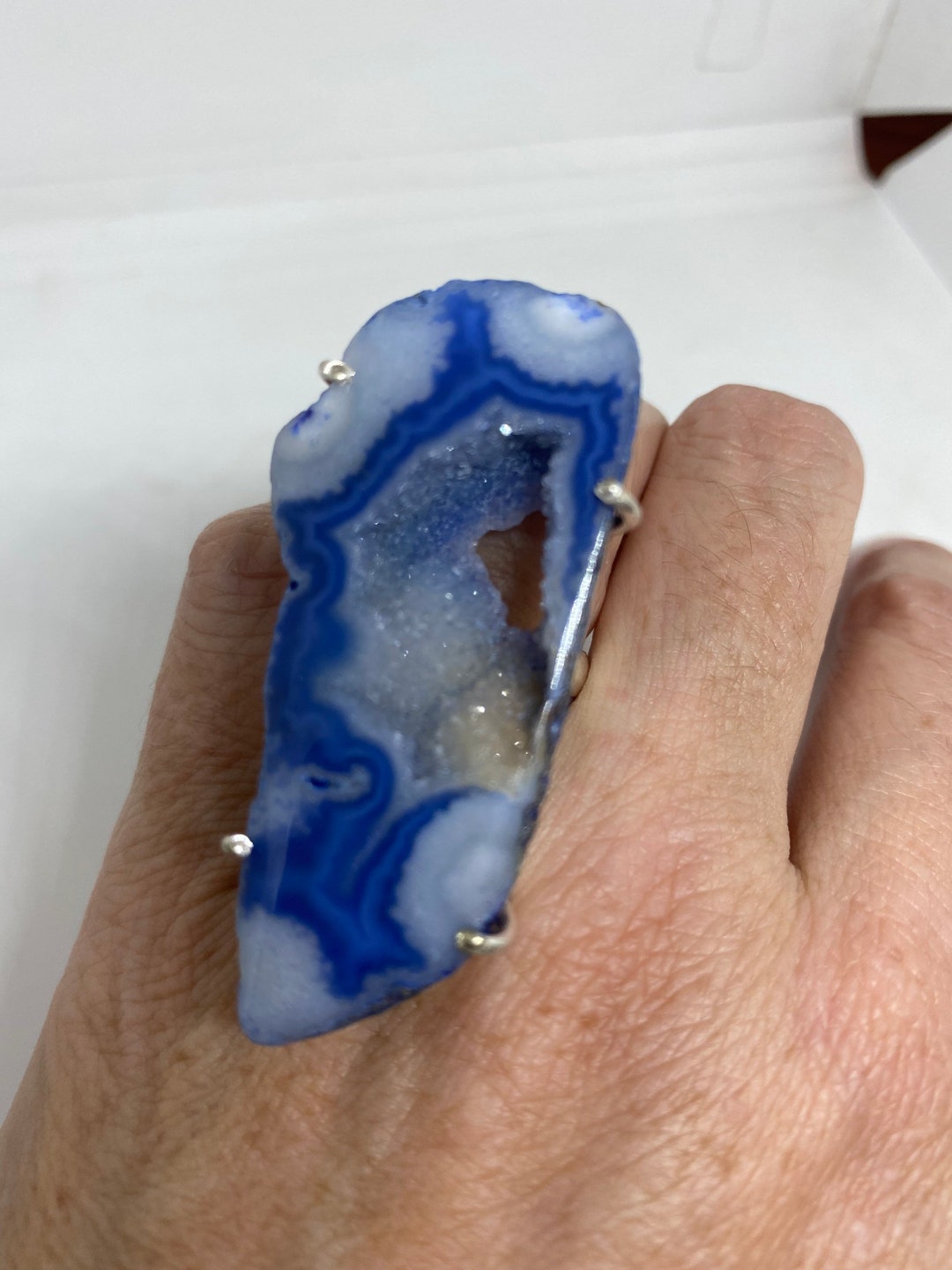 Vintage Genuine Blue Lace Agate Silver Ring - Etsy