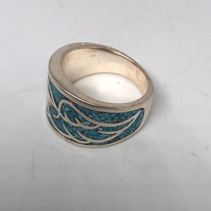 Vintage Native American Style Southwestern Turquoise Stone Inlay Mens ...