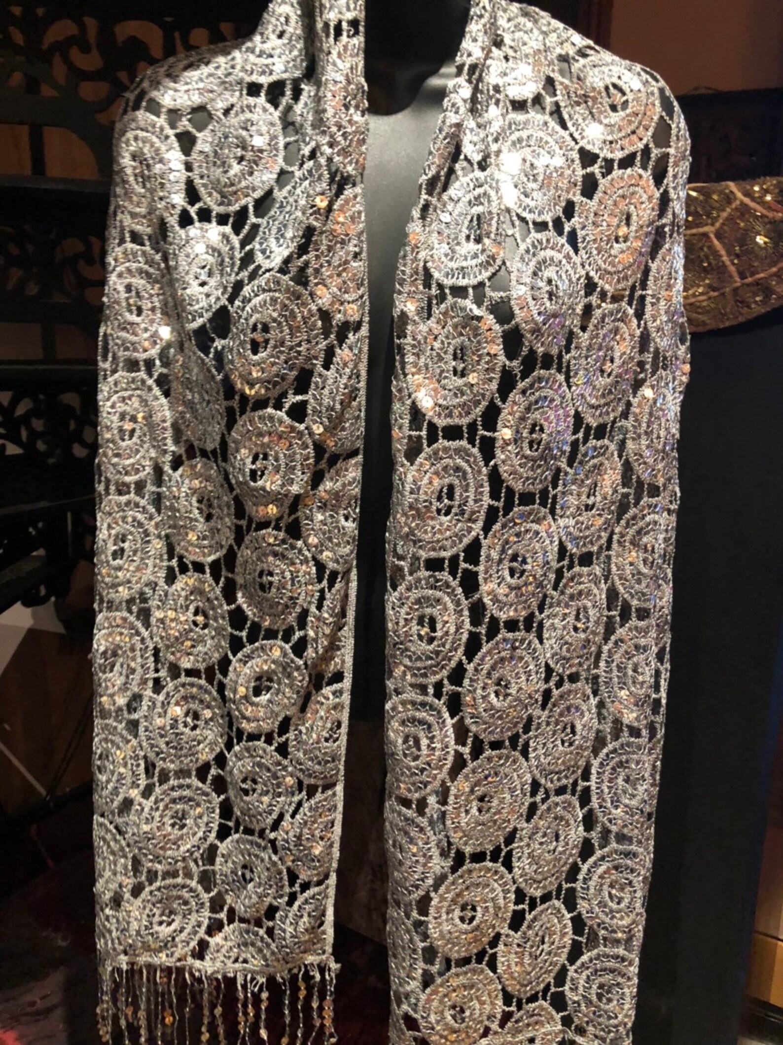 Vintage Styled Sheer Silver Flower Sequined Embroidered Wrap - Etsy