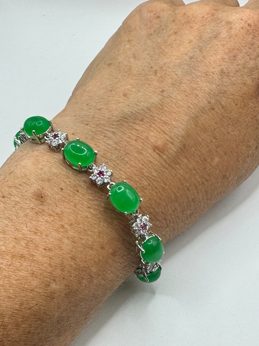 Vintage Green Jade Tennis Bracelet Gold Bronze - Etsy