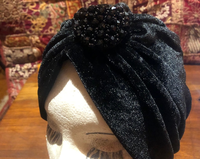 Vintage Black Stretch Velvet Deco Turban Hat - Etsy