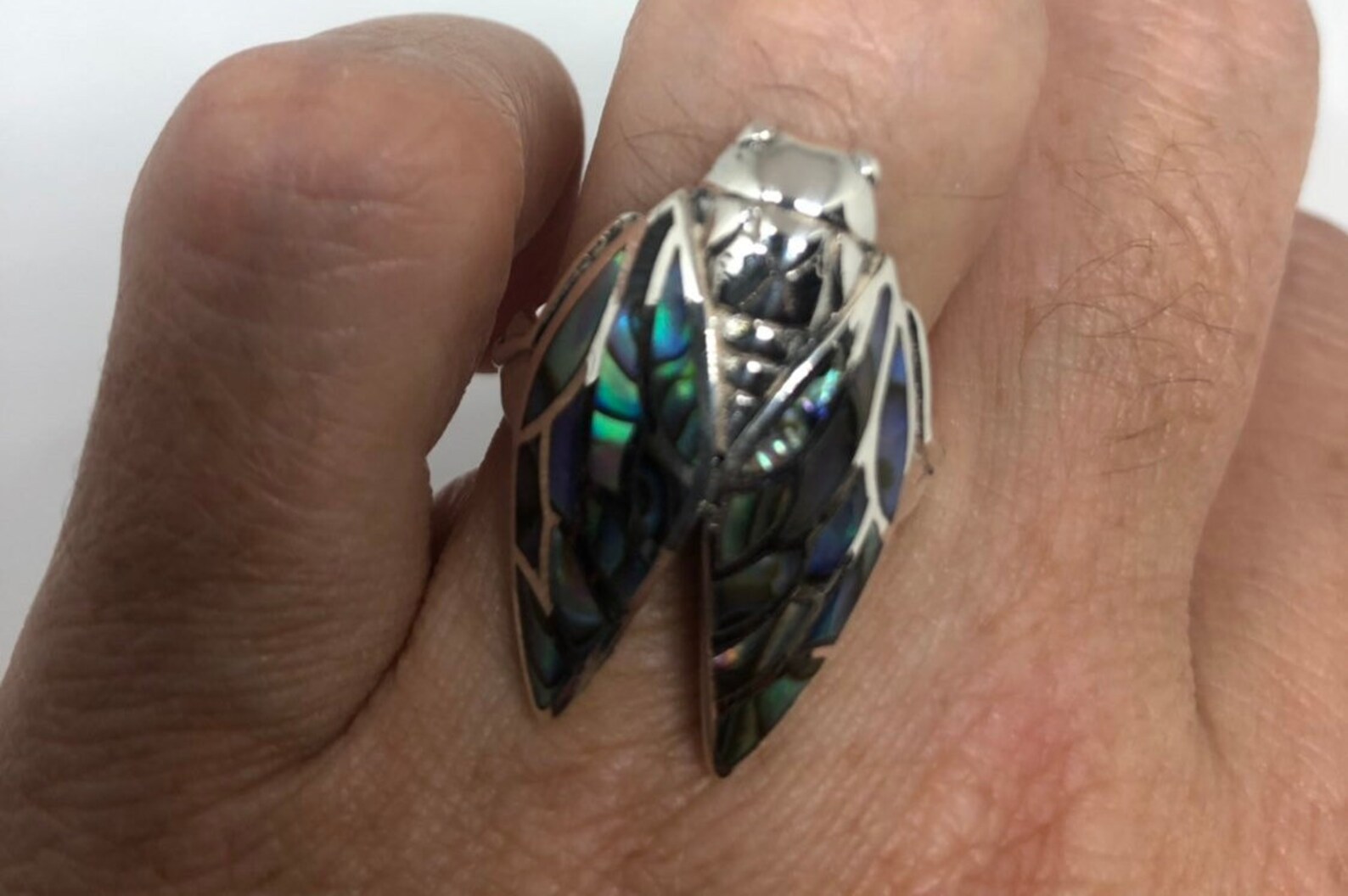 Vintage Deco Abalone Ring Cicada 925 Sterling Silver - Etsy
