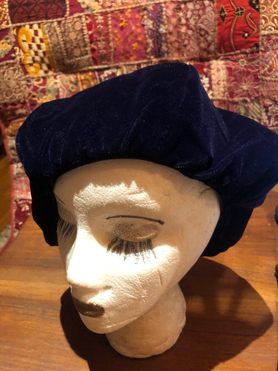 Vintage Blue Velvet 10 Inch Beret Hat - Gem