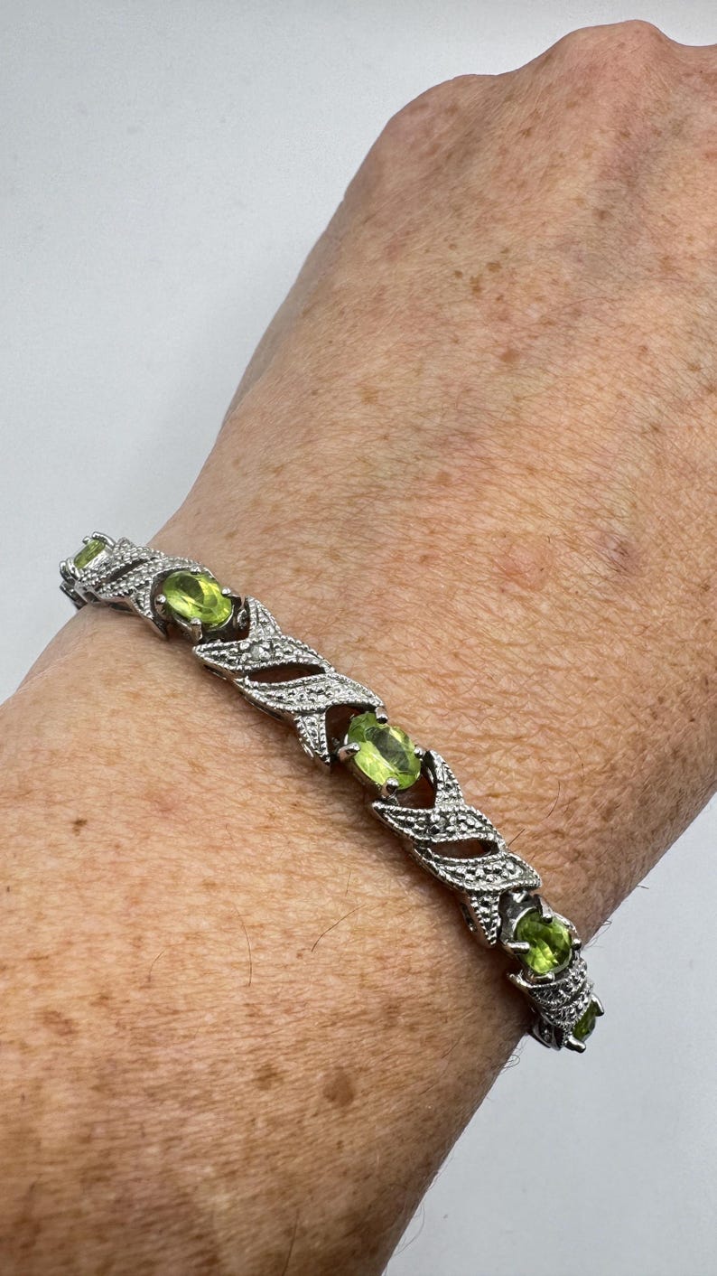 Vintage Green Peridot Diamond Chip Bracelet 925 Sterling Silver - Etsy UK
