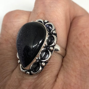 Vintage Black Sandstone Cocktail Ring - Etsy