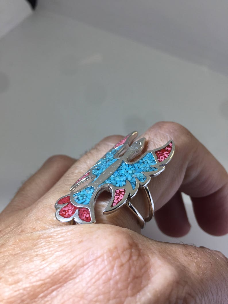 Vintage Native American Style Southwestern Turquoise Stone Inlay Mens ...